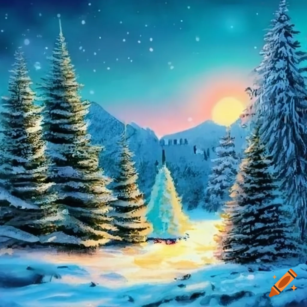Christmas landscape for a postcard on Craiyon