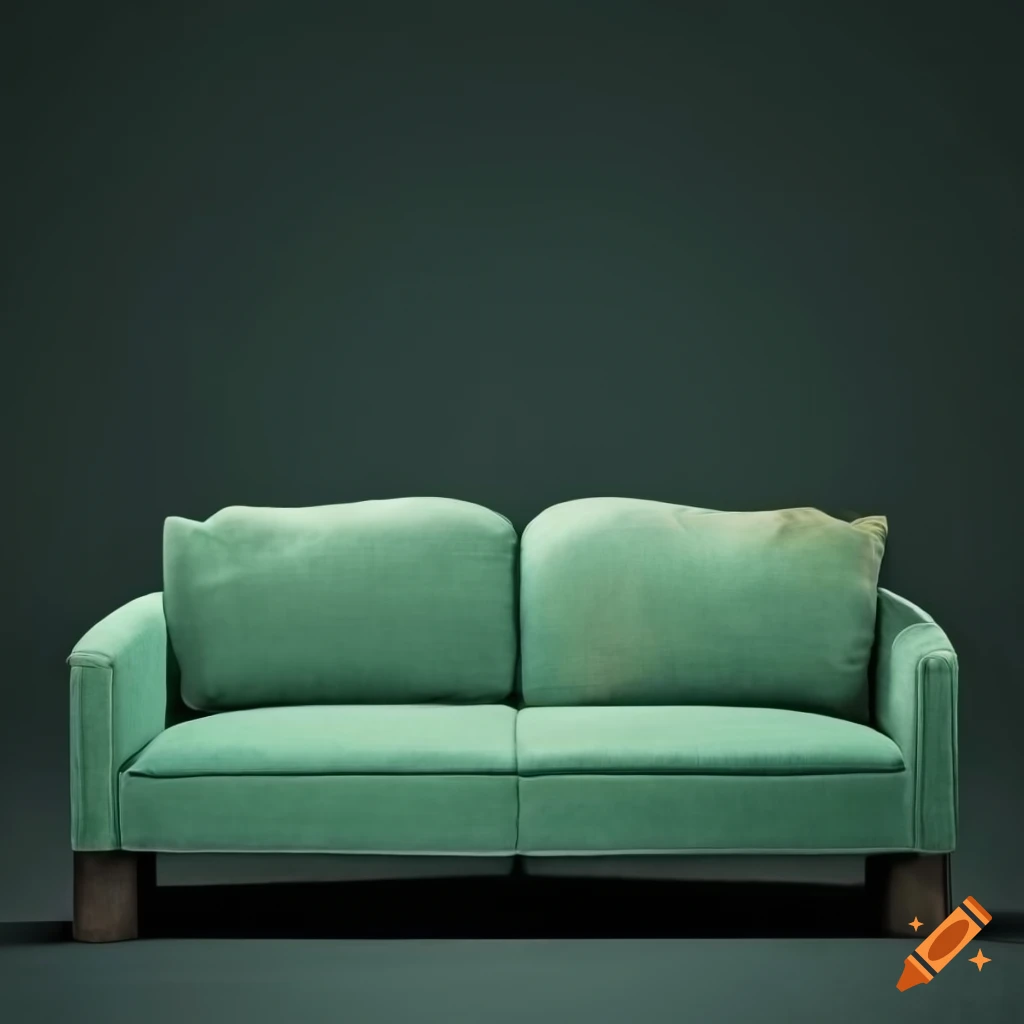 Rustic three-seater sofa in dark pastel green on Craiyon