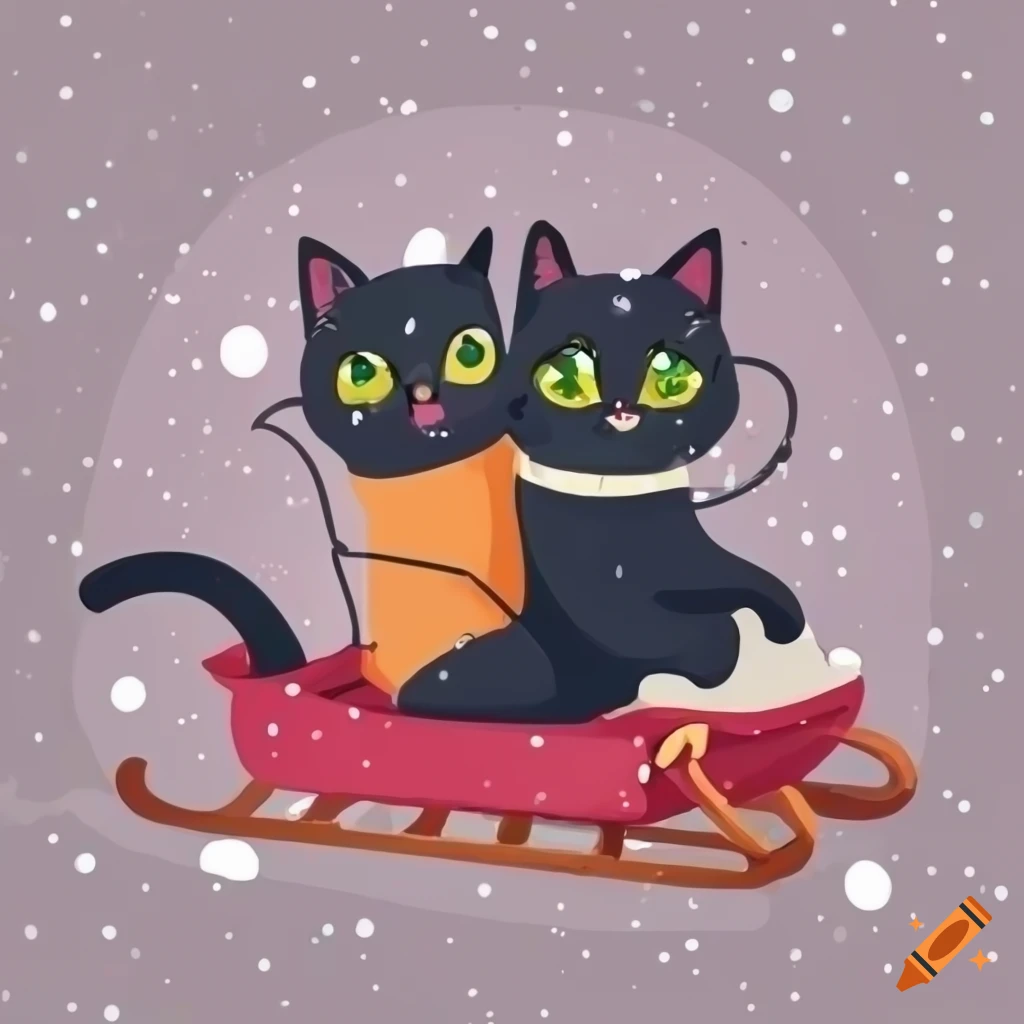 Vector art of two cats sledding in the snow on Craiyon