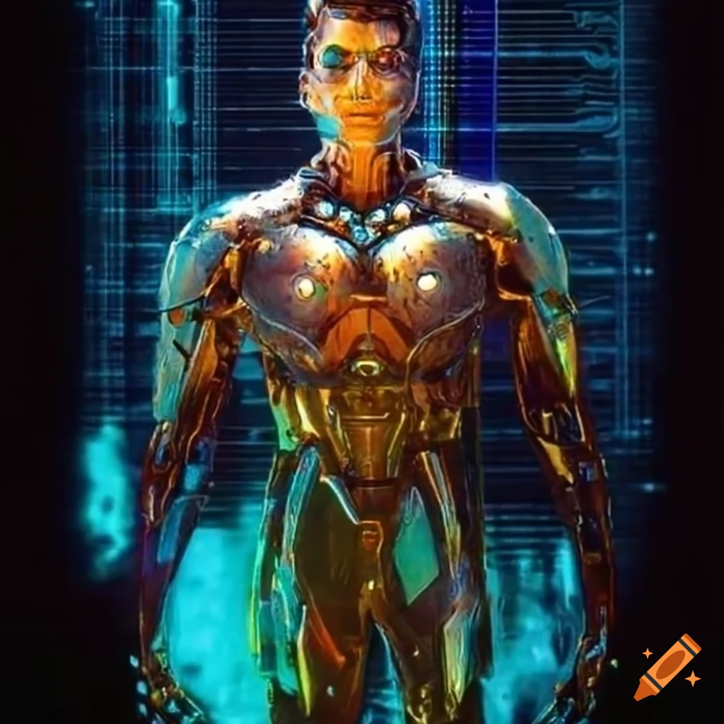 Translucent iridescent plasma cyborg warrior