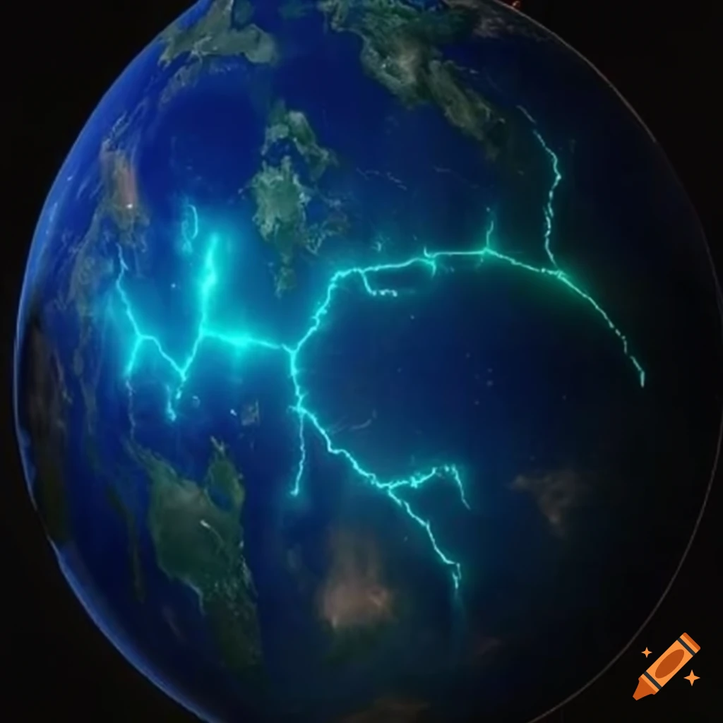 View of planet earth from space with glowing azure oceans on Craiyon