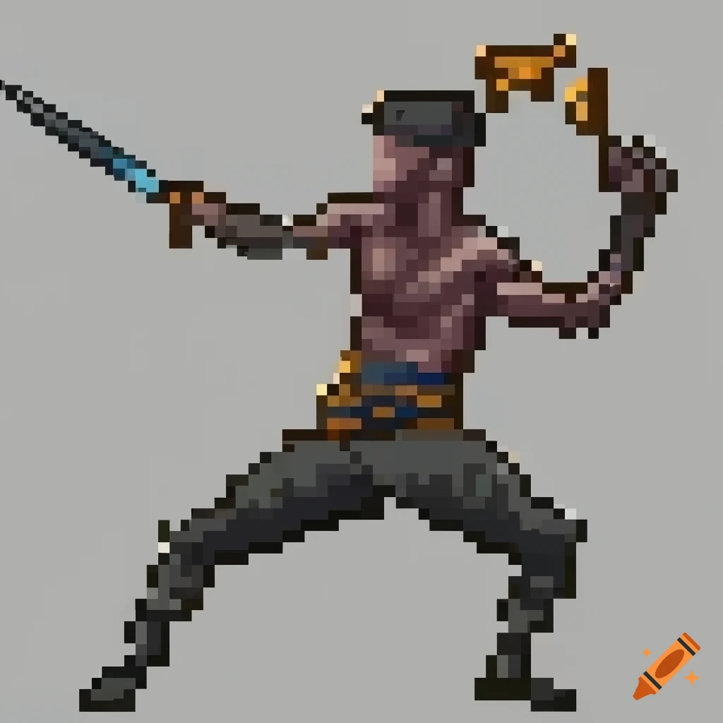 Athletic man executing a sword attack in a sprite sheet on Craiyon