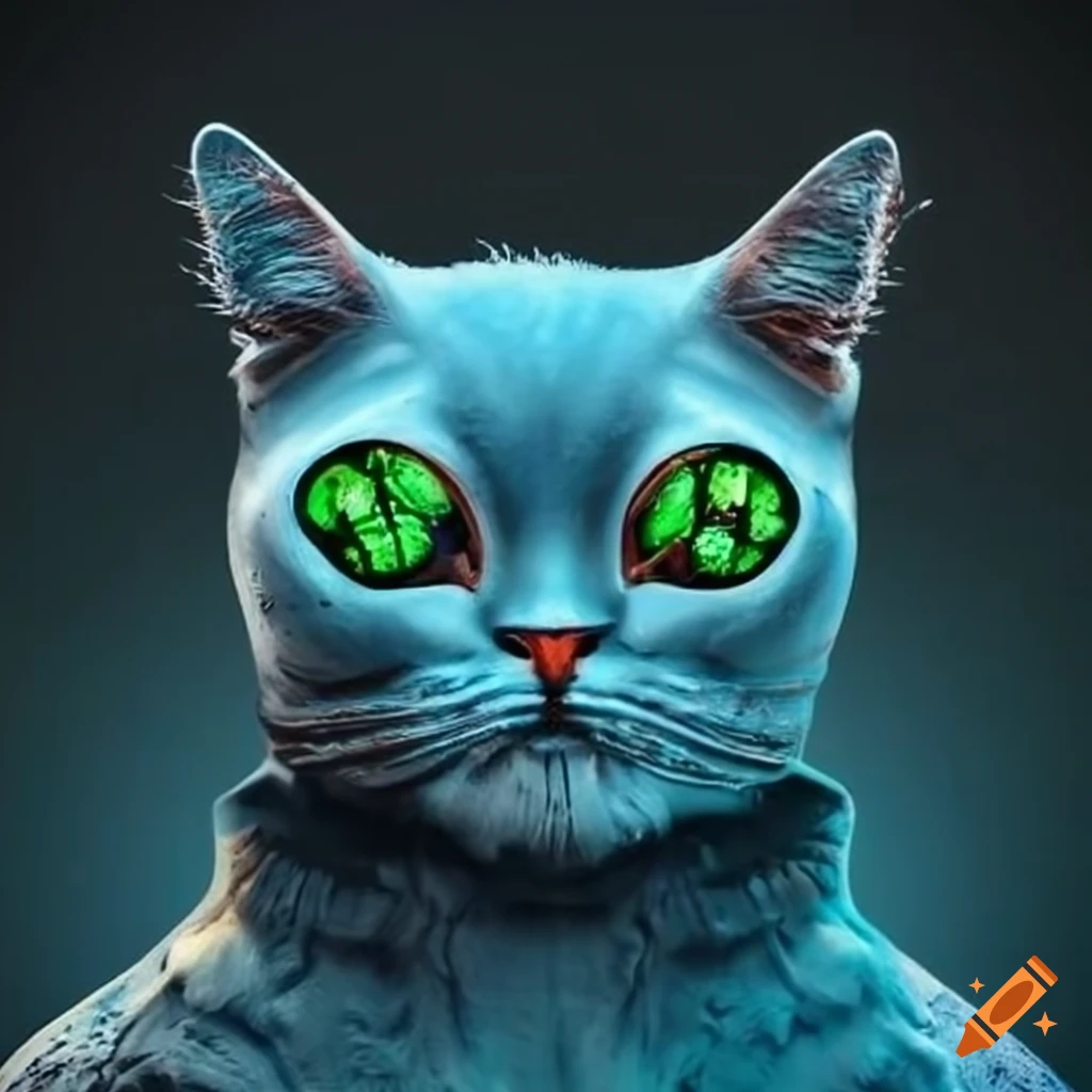 Image of an alien-like cat with an orange-shaped head on Craiyon