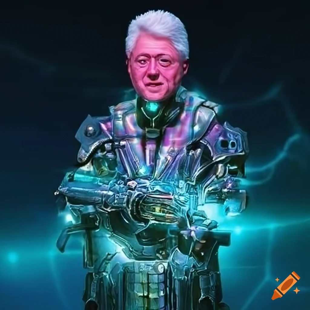 Artwork of president clinton as a cyborg warrior
