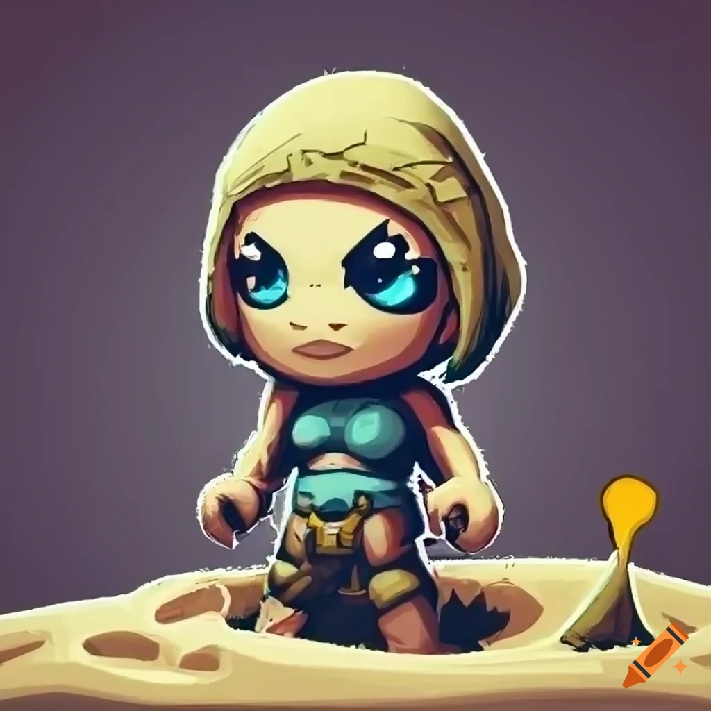 Chibi character in a dark dungeon covered in sand on Craiyon