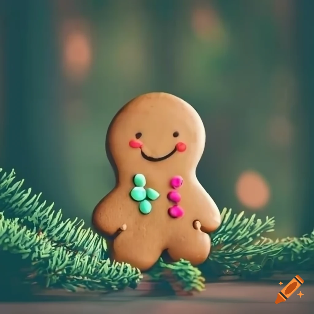 Gingerbread cookie in a pine tree forest on Craiyon