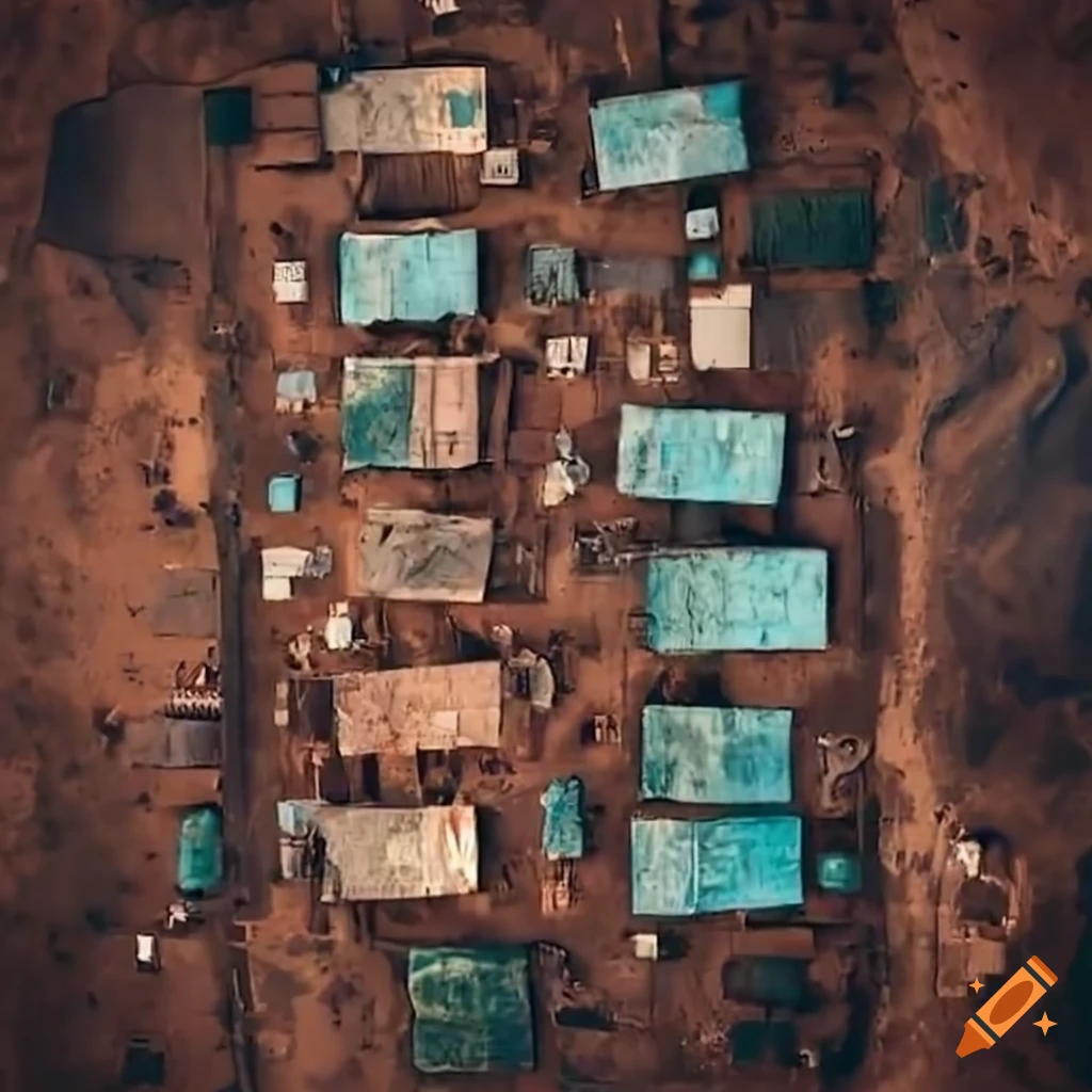 Aerial view of a humanitarian camp on Craiyon