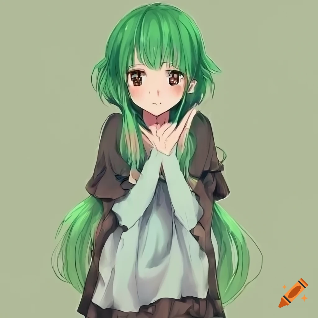 Smiling Anime Girl With Green Hair And Brown Eyes On Craiyon