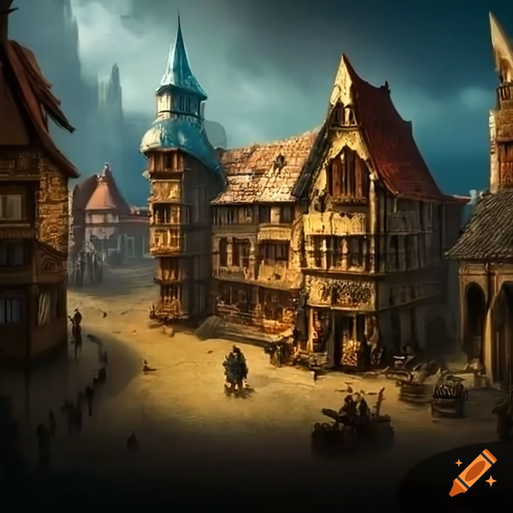 Artwork of a magical town on Craiyon