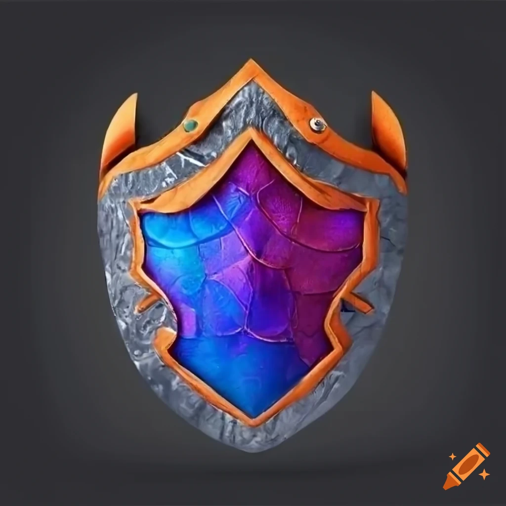 Image of a magic shield with orange dragon scales on Craiyon