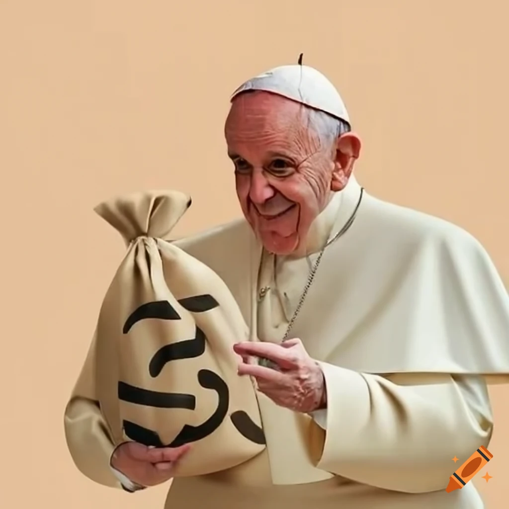 Depiction of the pope with a bag of money on Craiyon