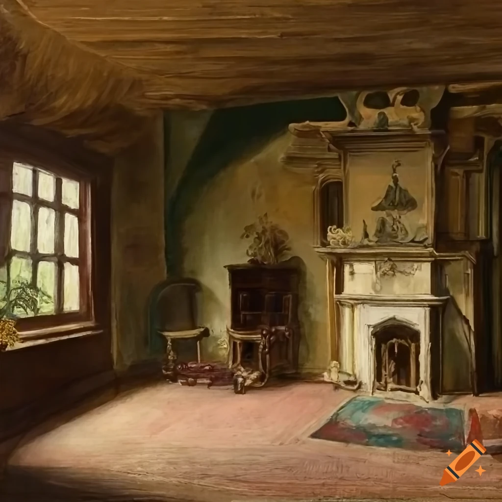 Medieval manor house interior with open windows on Craiyon