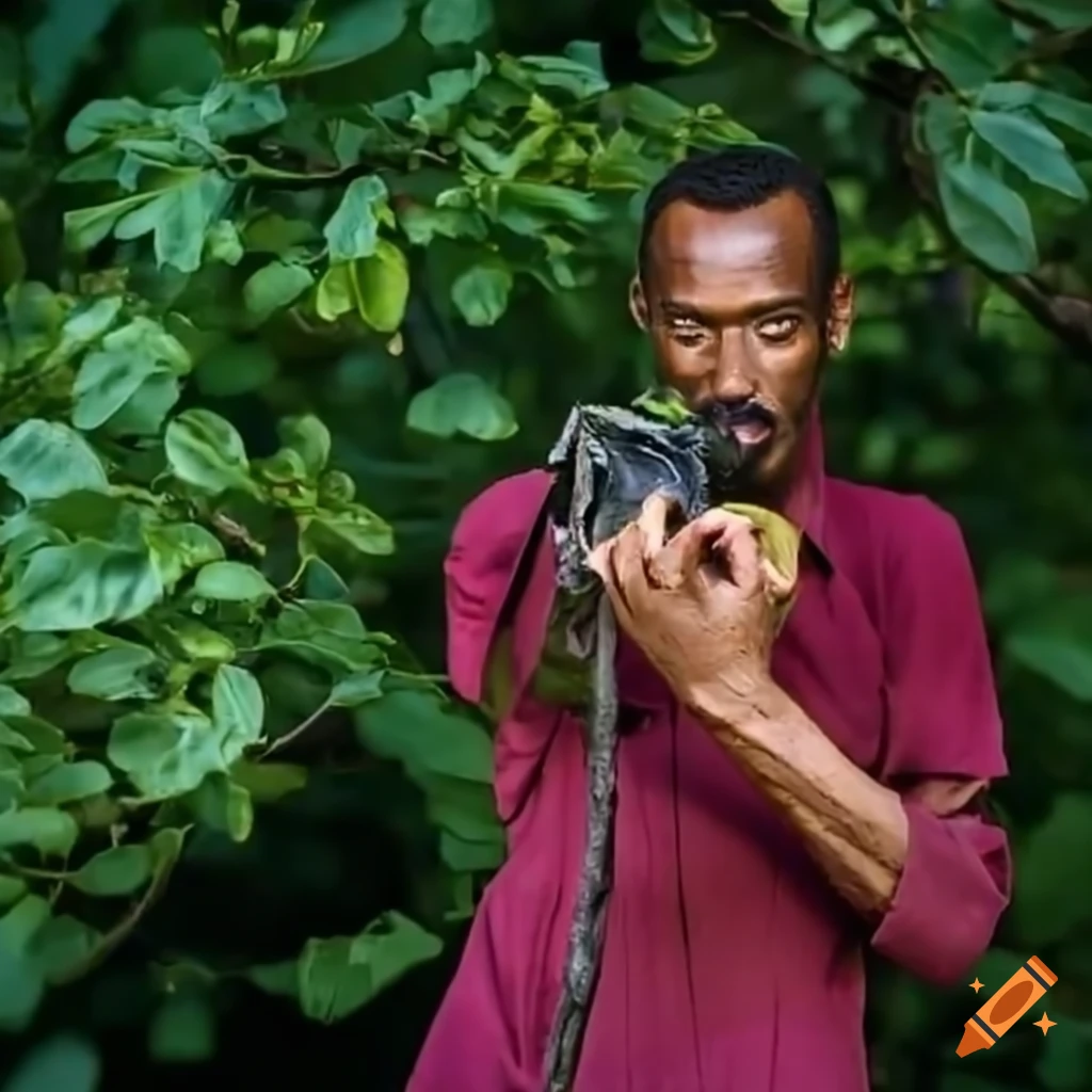 Artistic depiction of a person cutting a pink tree from afar