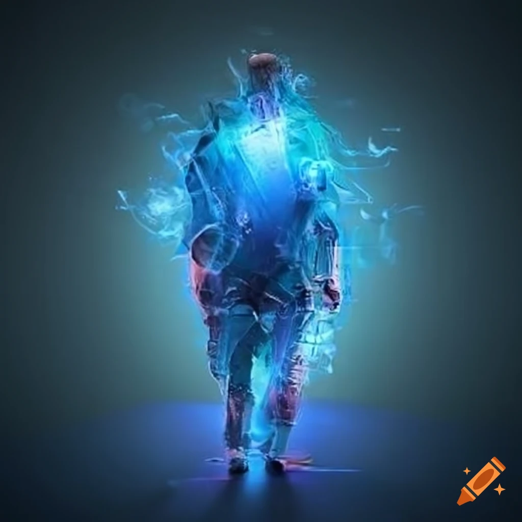 Concept art of a transparent charged particle superhero on Craiyon
