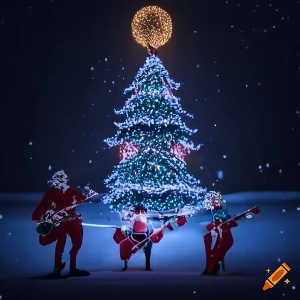 Christmas night with a marching band in the snow on Craiyon