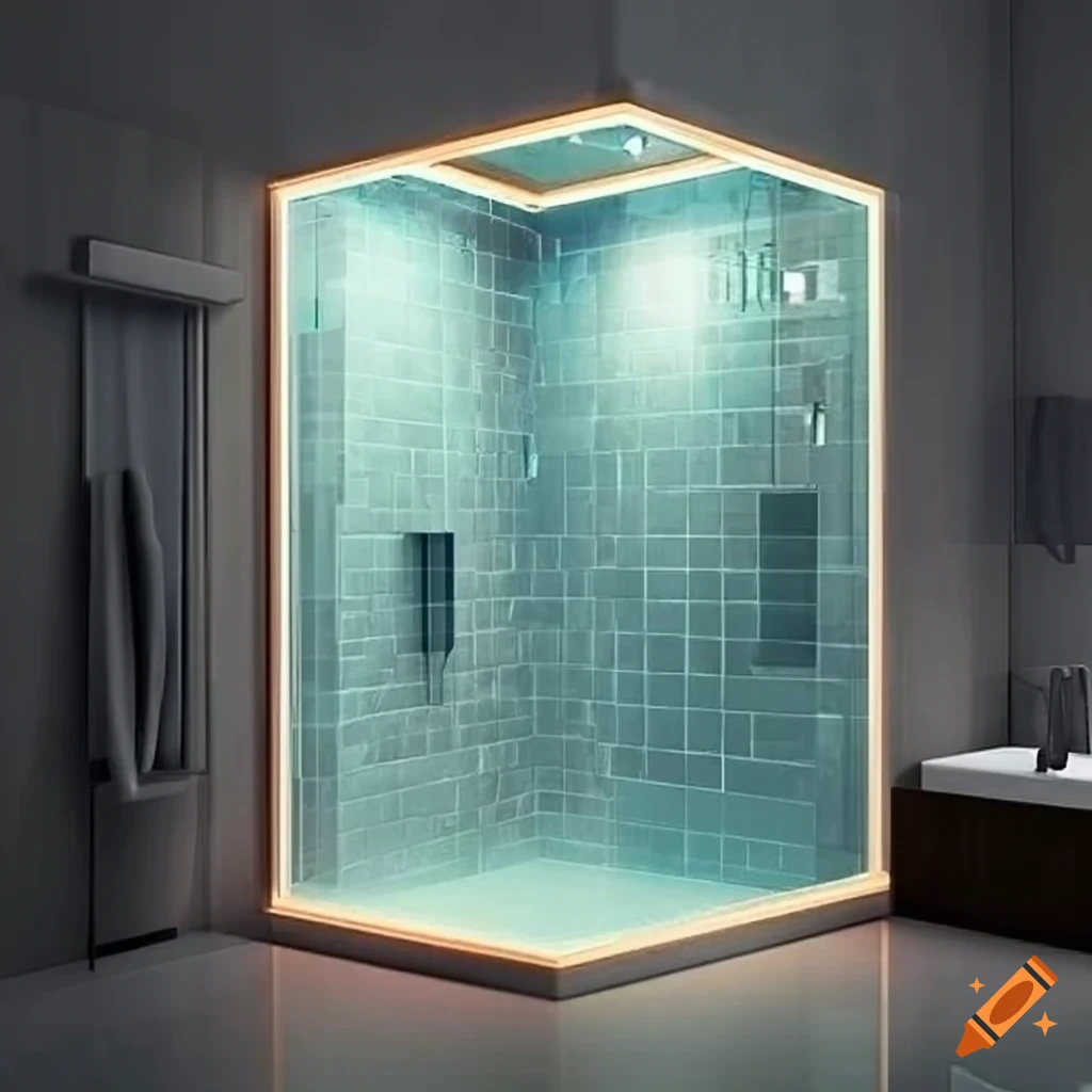 Modern and minimalist bathroom design with stylish shower cabin and ...