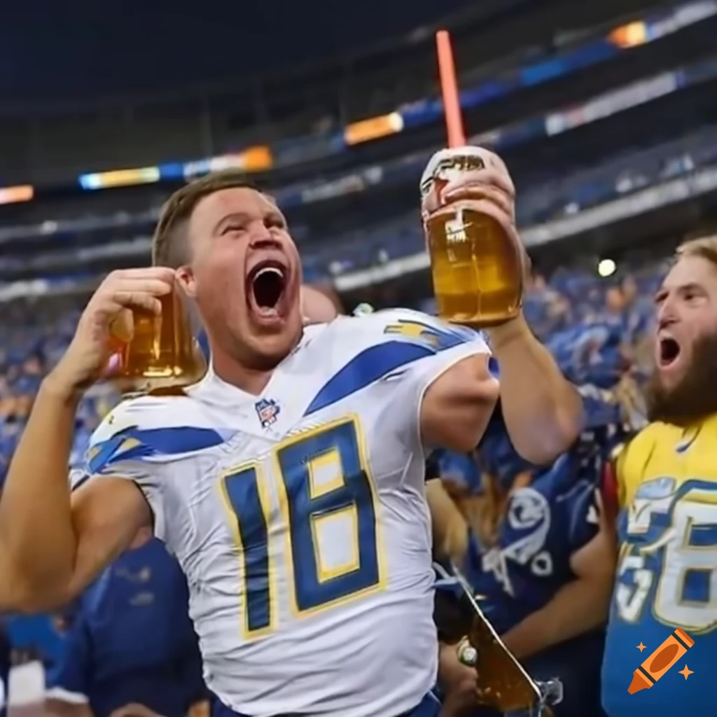 Angry chargers fan cheering with a beer on Craiyon