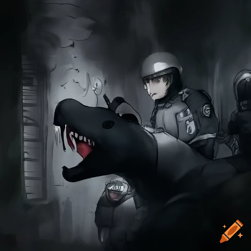 Berlin riot police riding a tapir during a protest