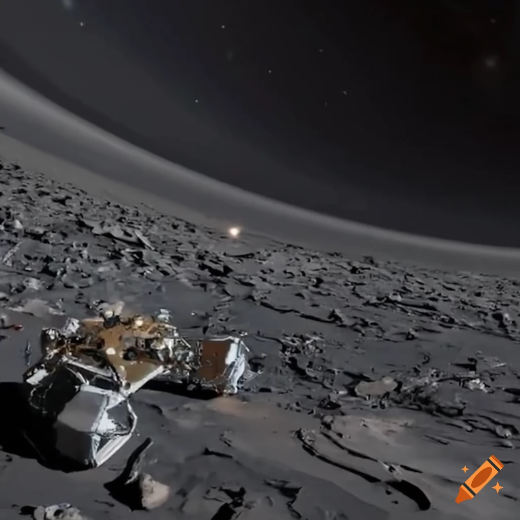 Desolate surface of an alien planet with a broken-down rover on Craiyon