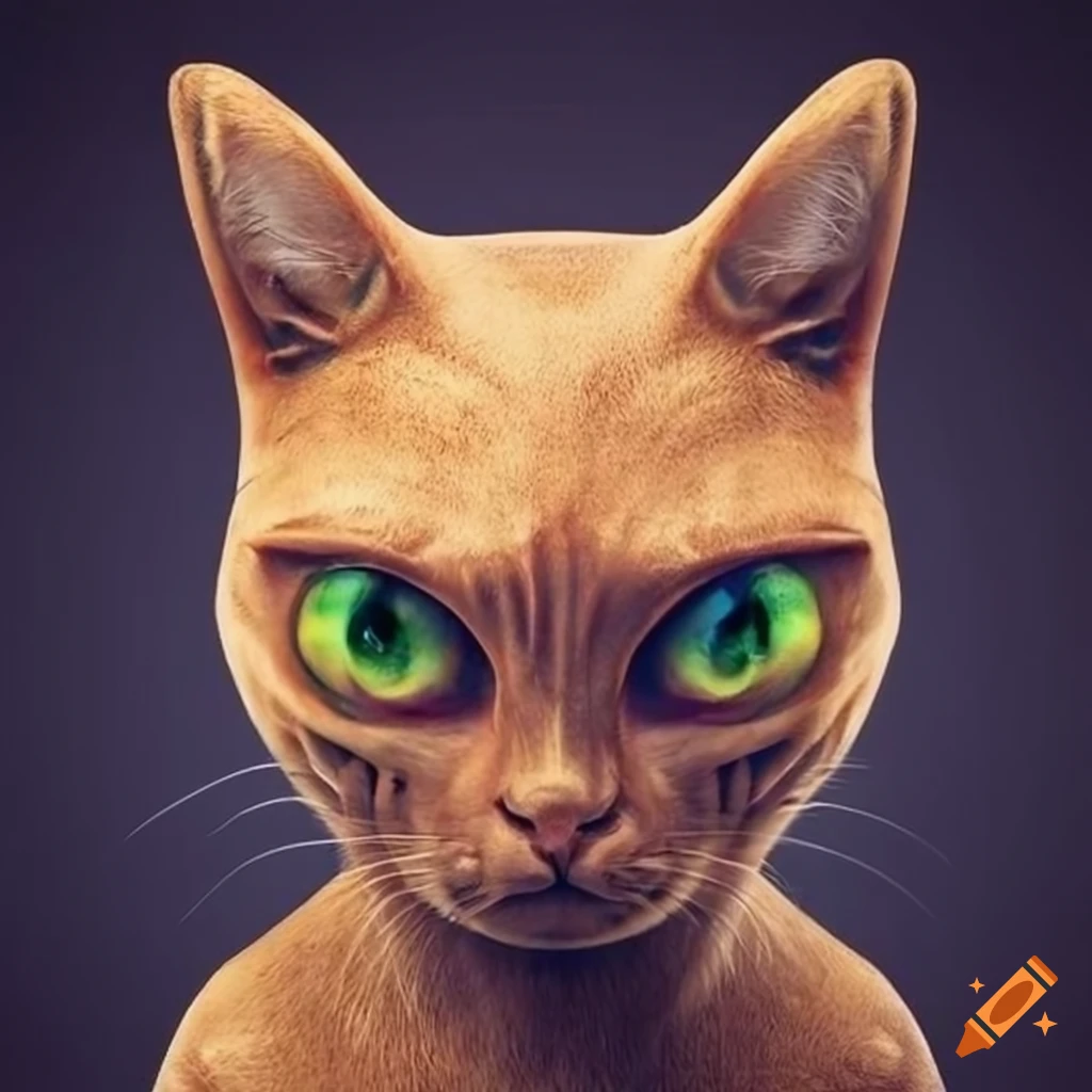 Image of an alien cat with unique head shape on Craiyon