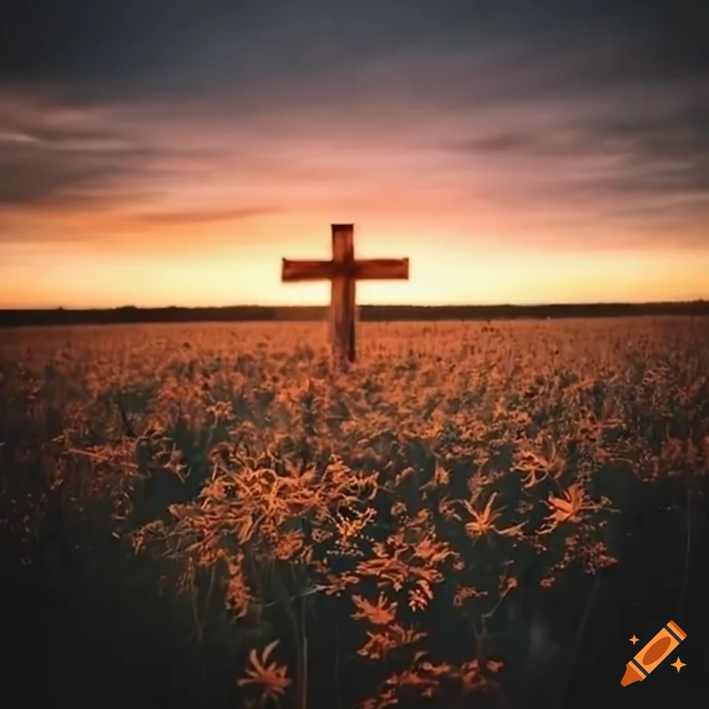 Flower cross in a field at sunset on Craiyon