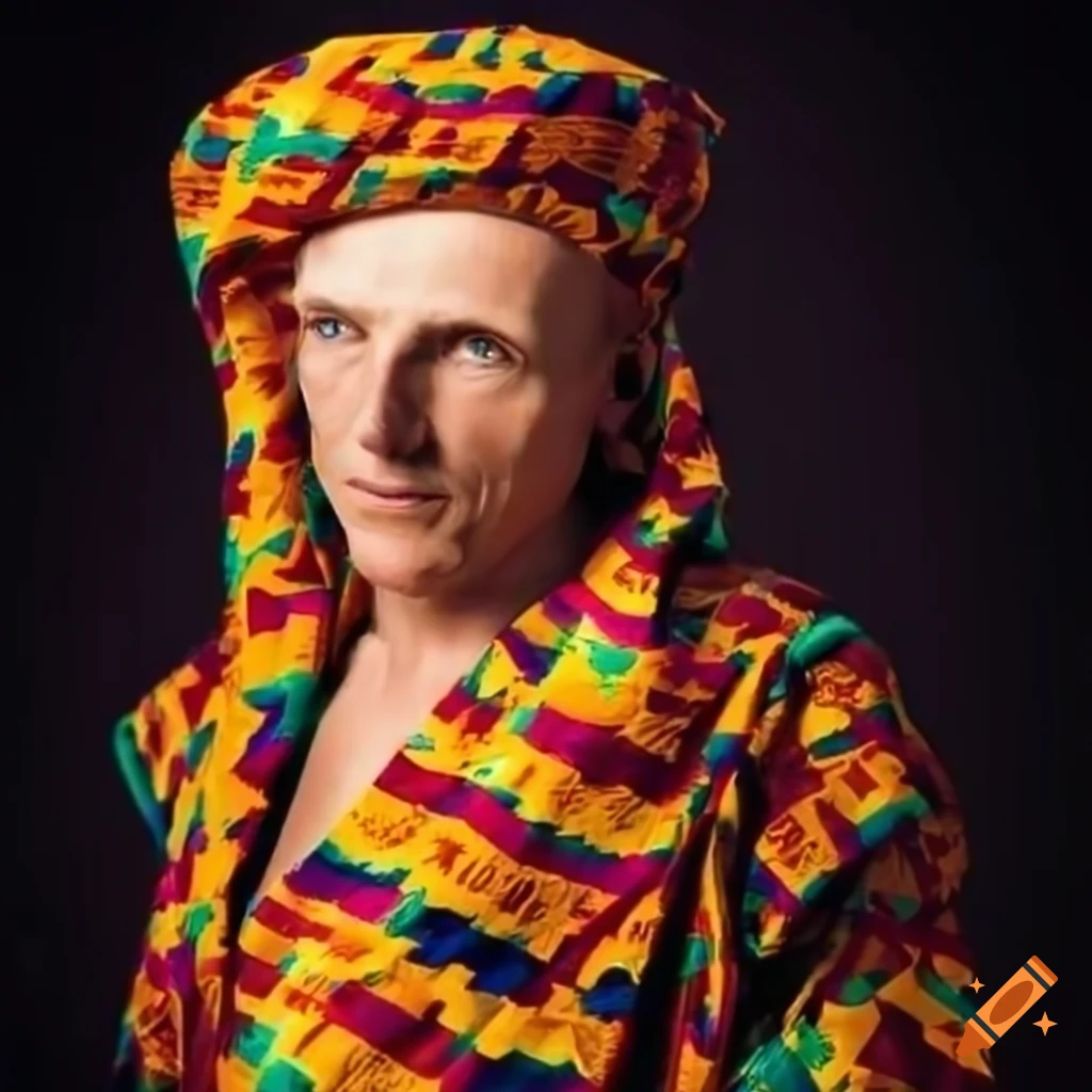 Man wearing kente cloth on Craiyon