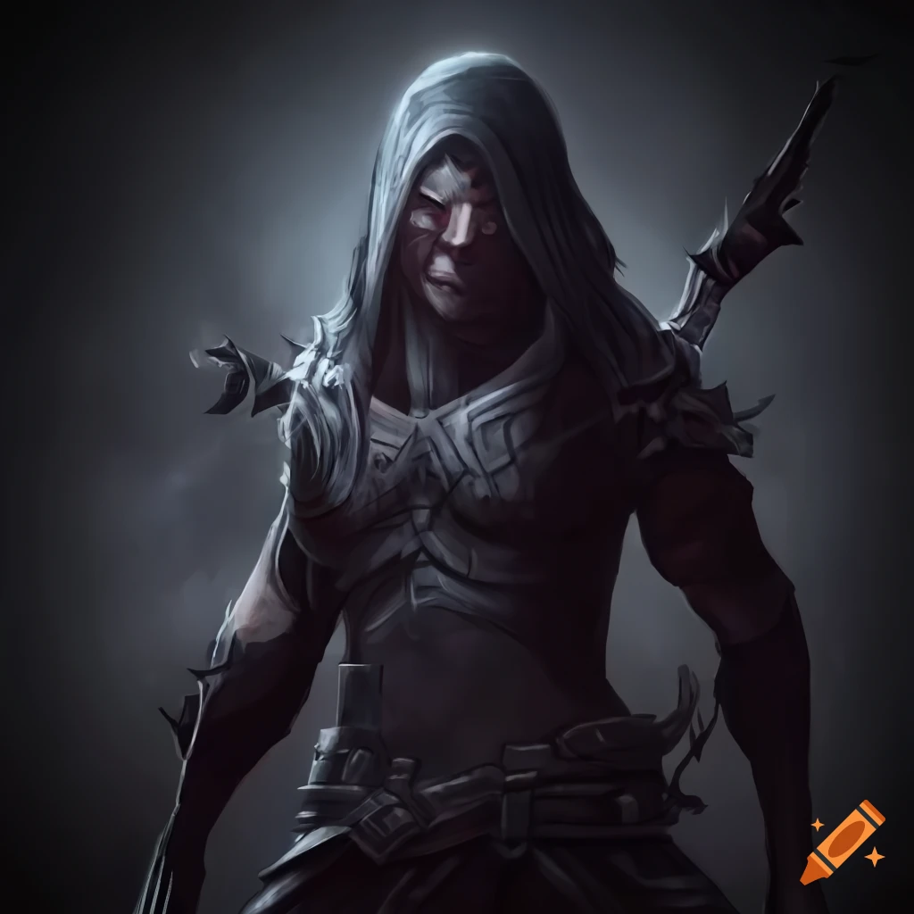 Illustration of 'shadowblade,' a skilled rogue with dual daggers on Craiyon