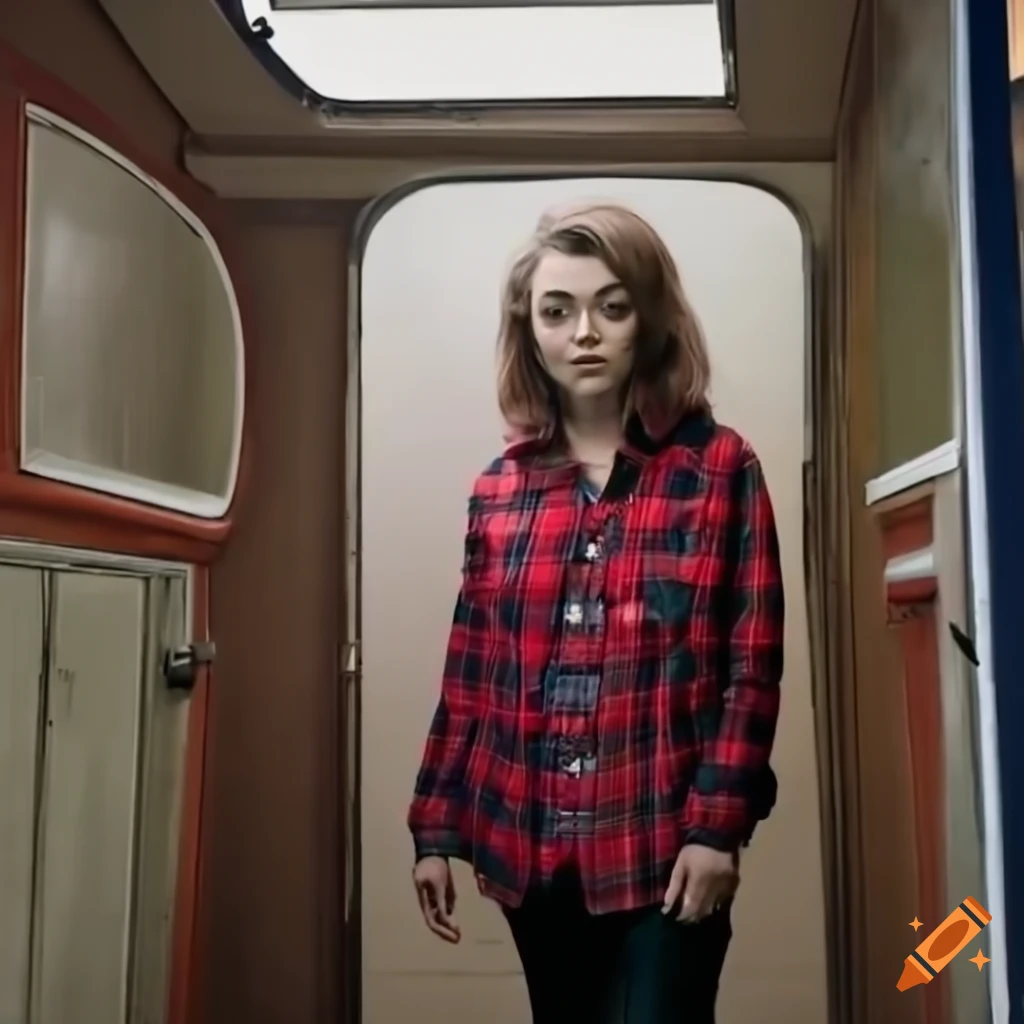 Close-up of two people in country plaid shirt and high-waist black leather trousers standing ...