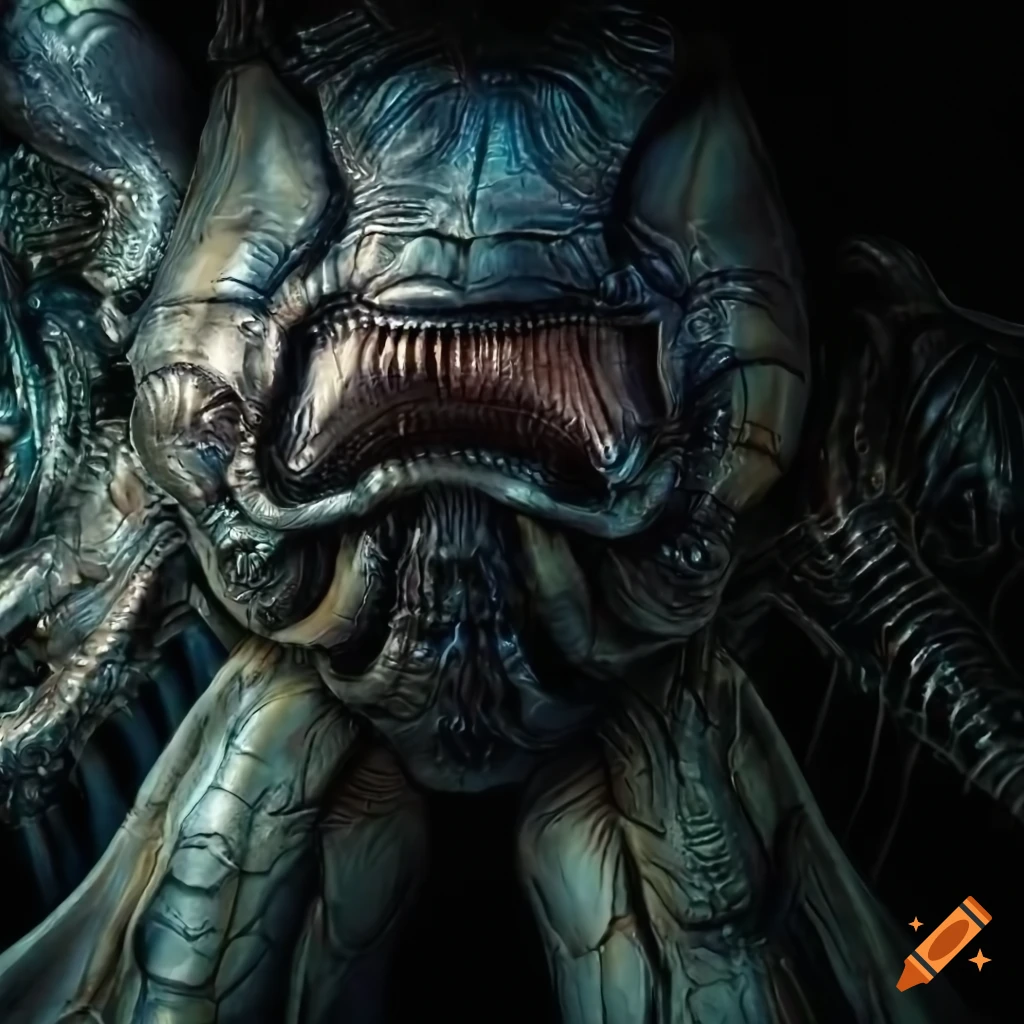 Grotesque lovecraftian alien with tentacle arms and razor-sharp teeth ...