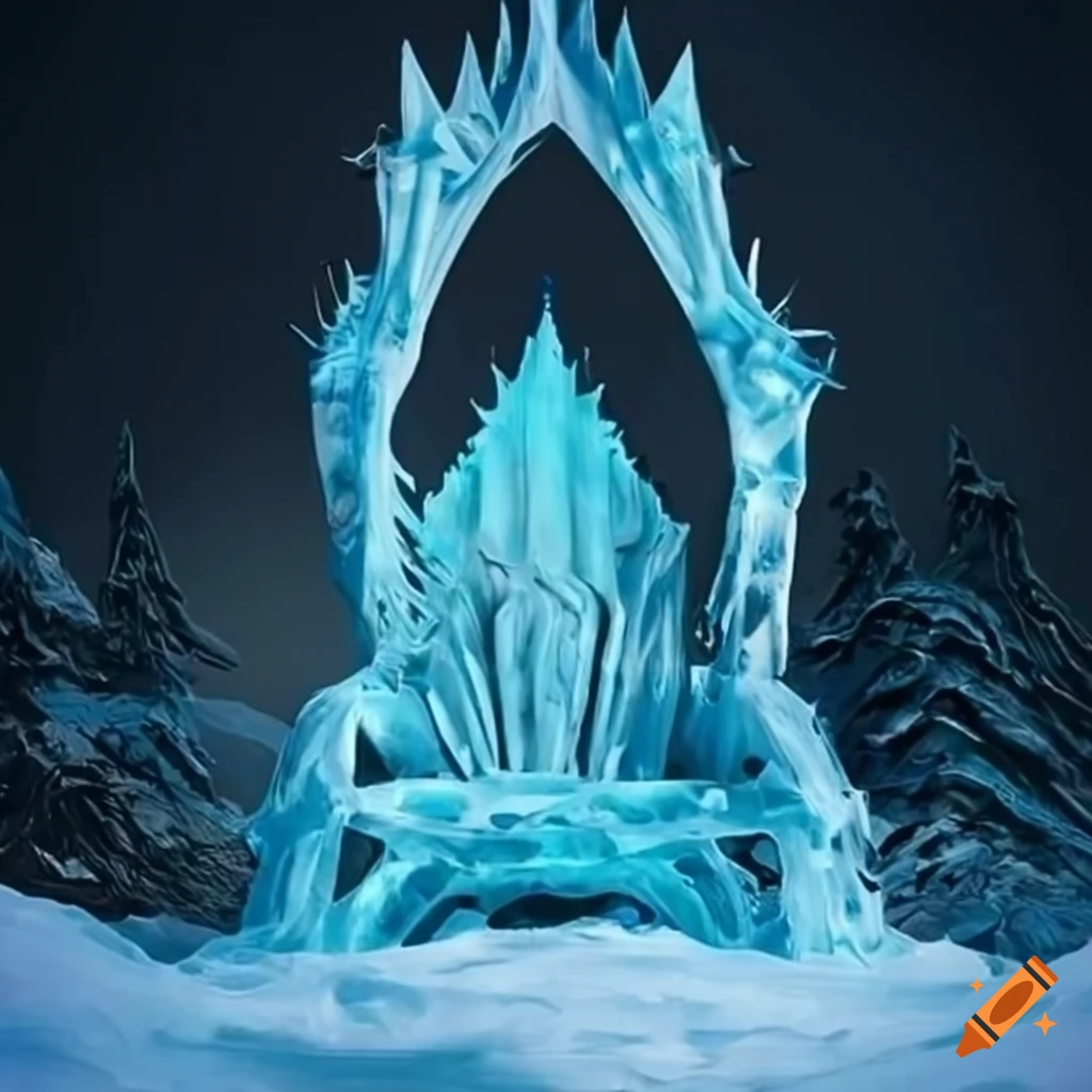 Ice sculpture of a biomechanical adirondack throne on Craiyon