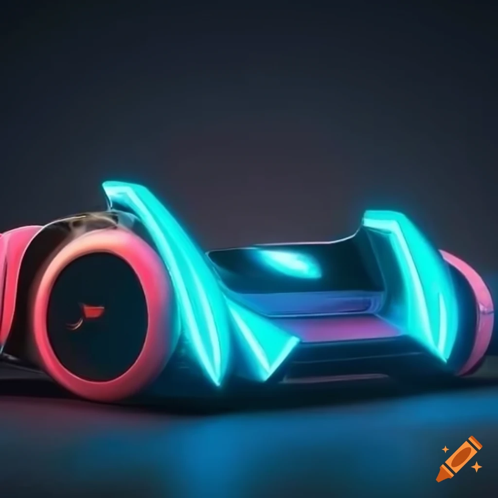 Neon futuristic race car trike with sleek glass front end on Craiyon