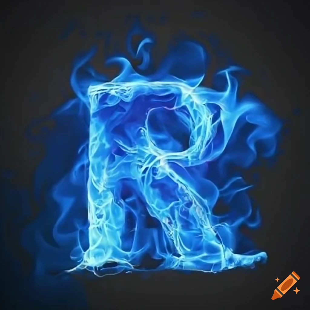 Blue fire engulfing the letter r