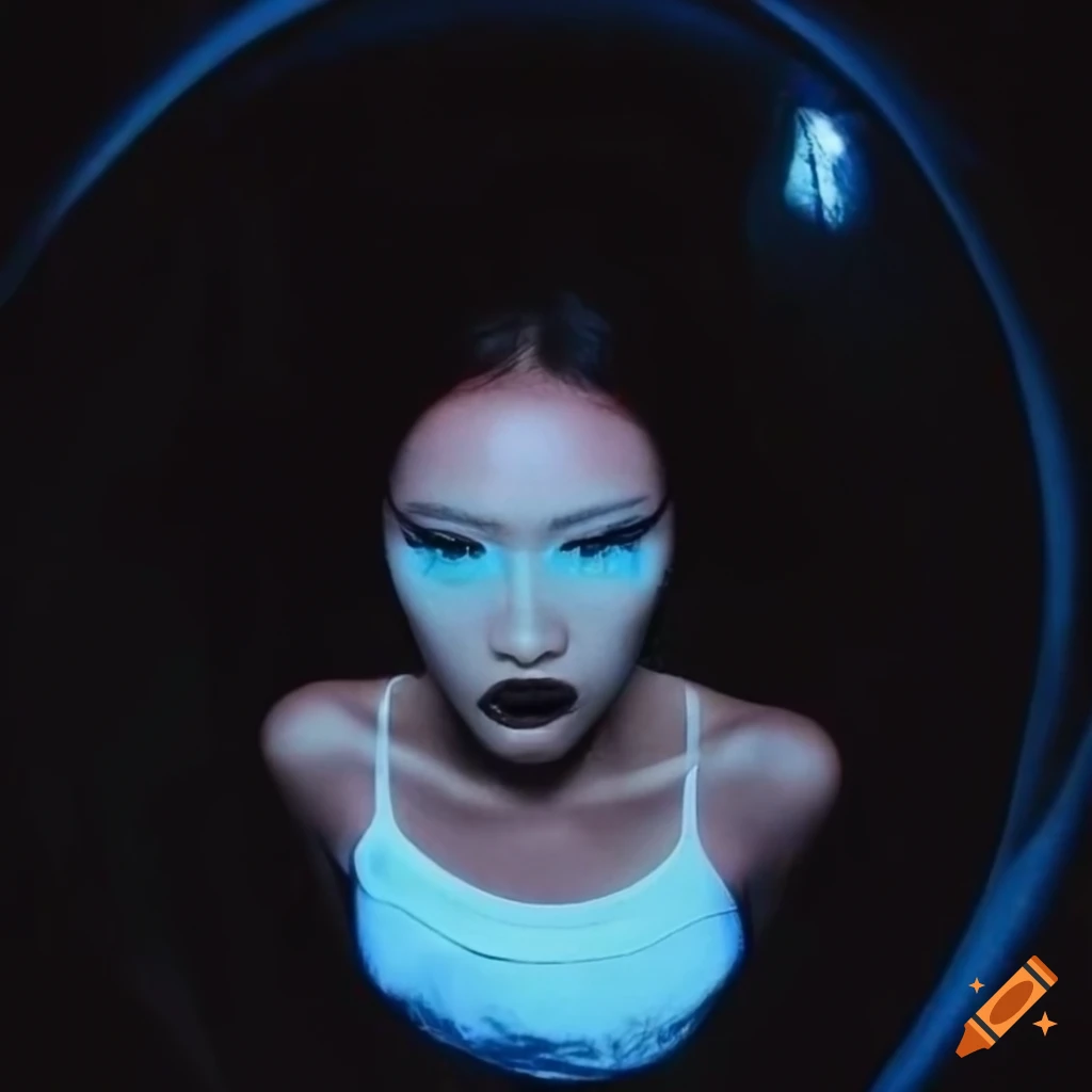 Retro portrait of a fashion model with neon lights on Craiyon