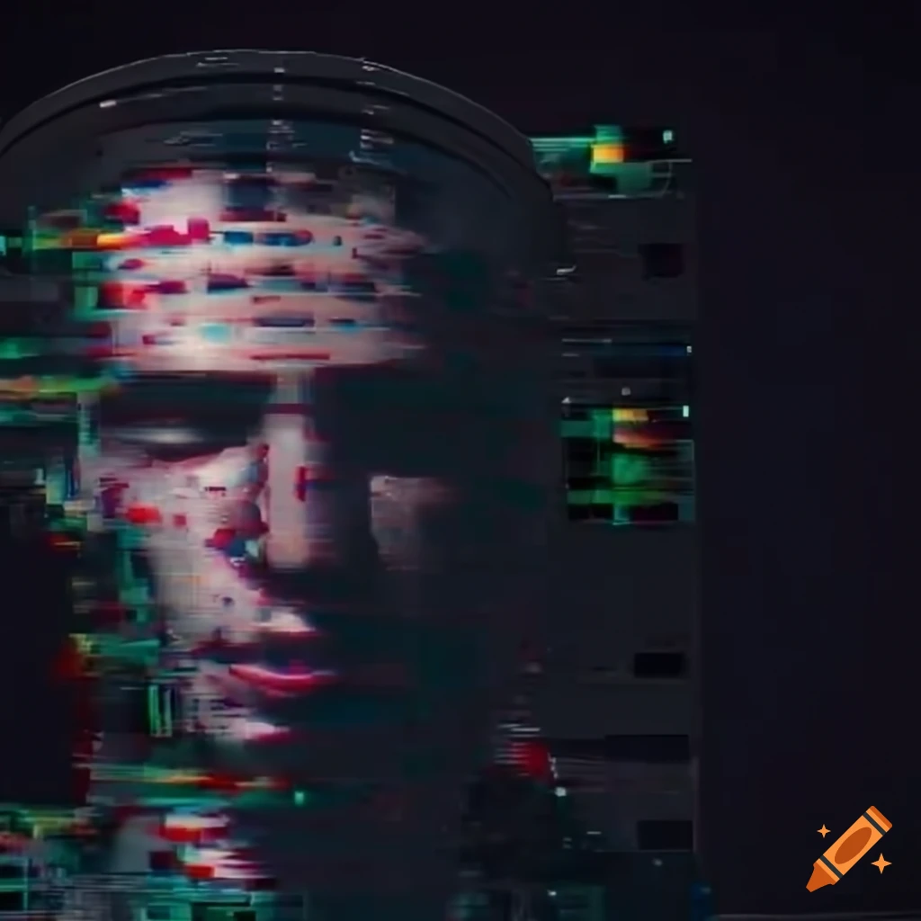 Glitch art of a man being digitized on Craiyon