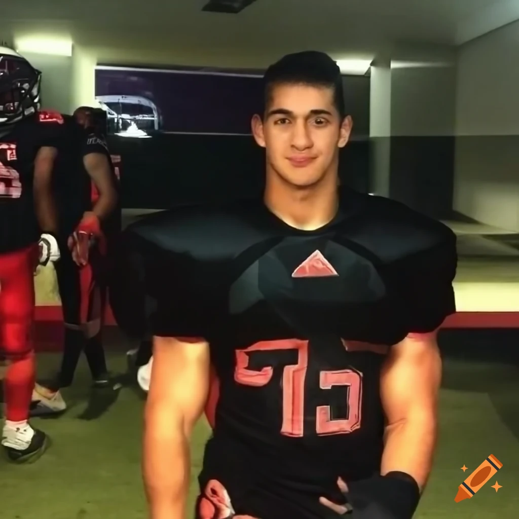 Mirror selfie of a masculine football quarterback on Craiyon