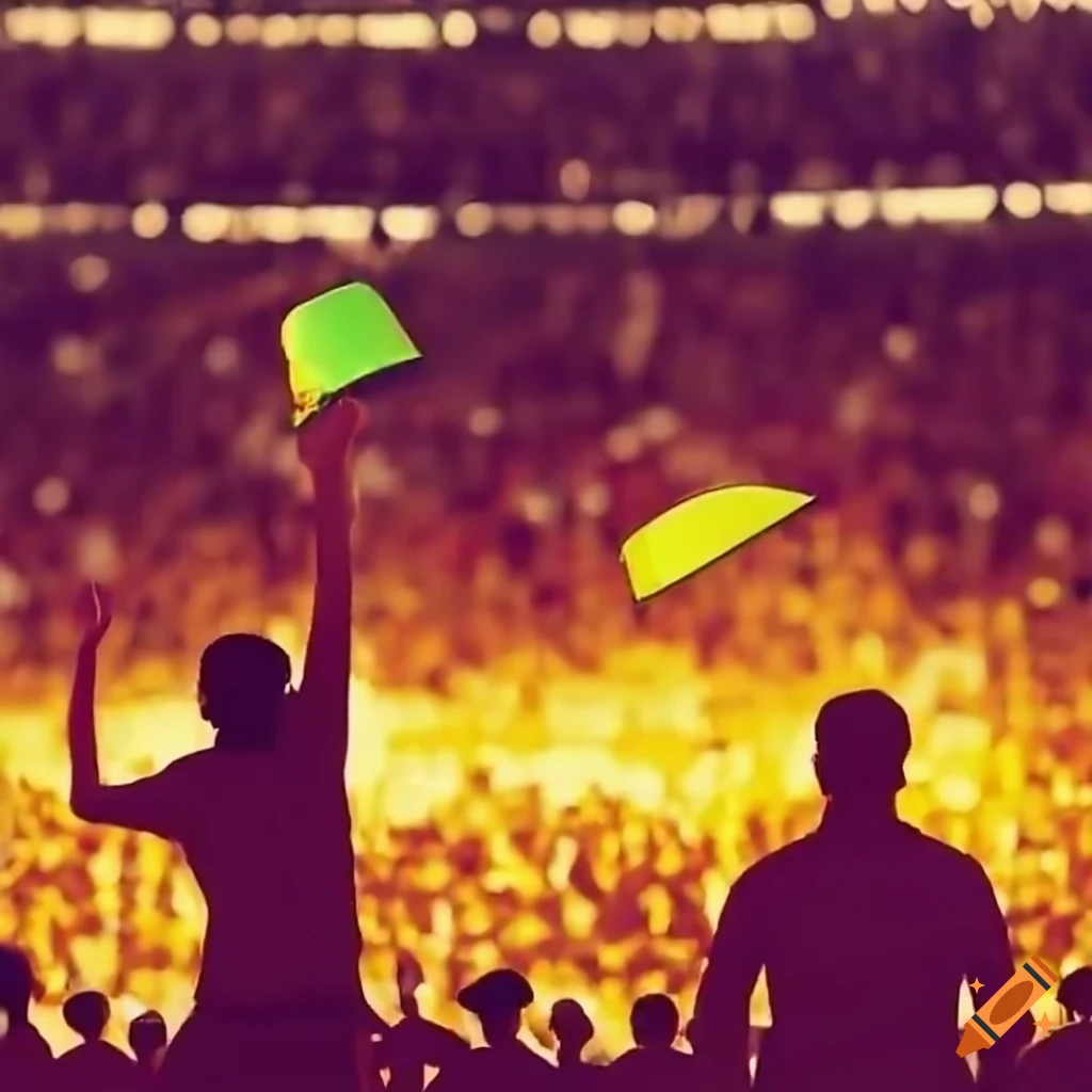Crowd throwing hats in celebration at a stadium on Craiyon