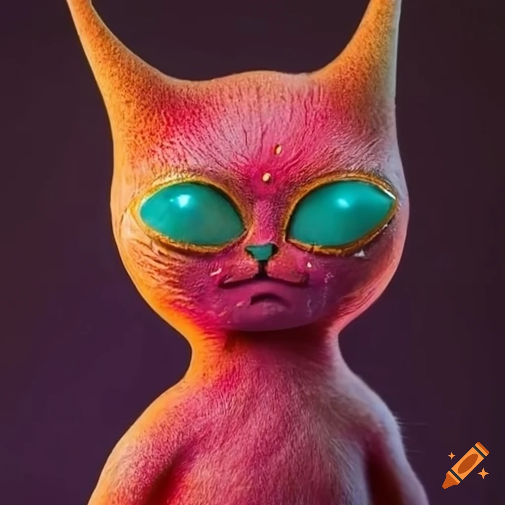 Artistic illustration of an alien cat with unique head shape