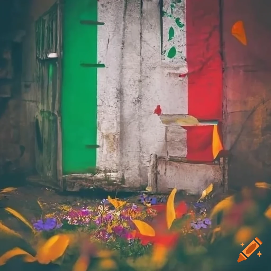 Italian flag in a post-apocalyptic landscape