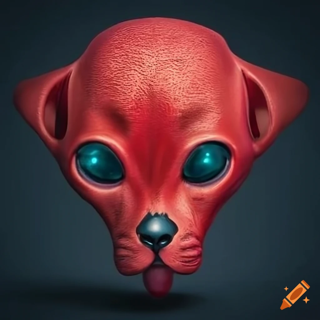 Illustration of a red alien cat with a dog-shaped head on Craiyon