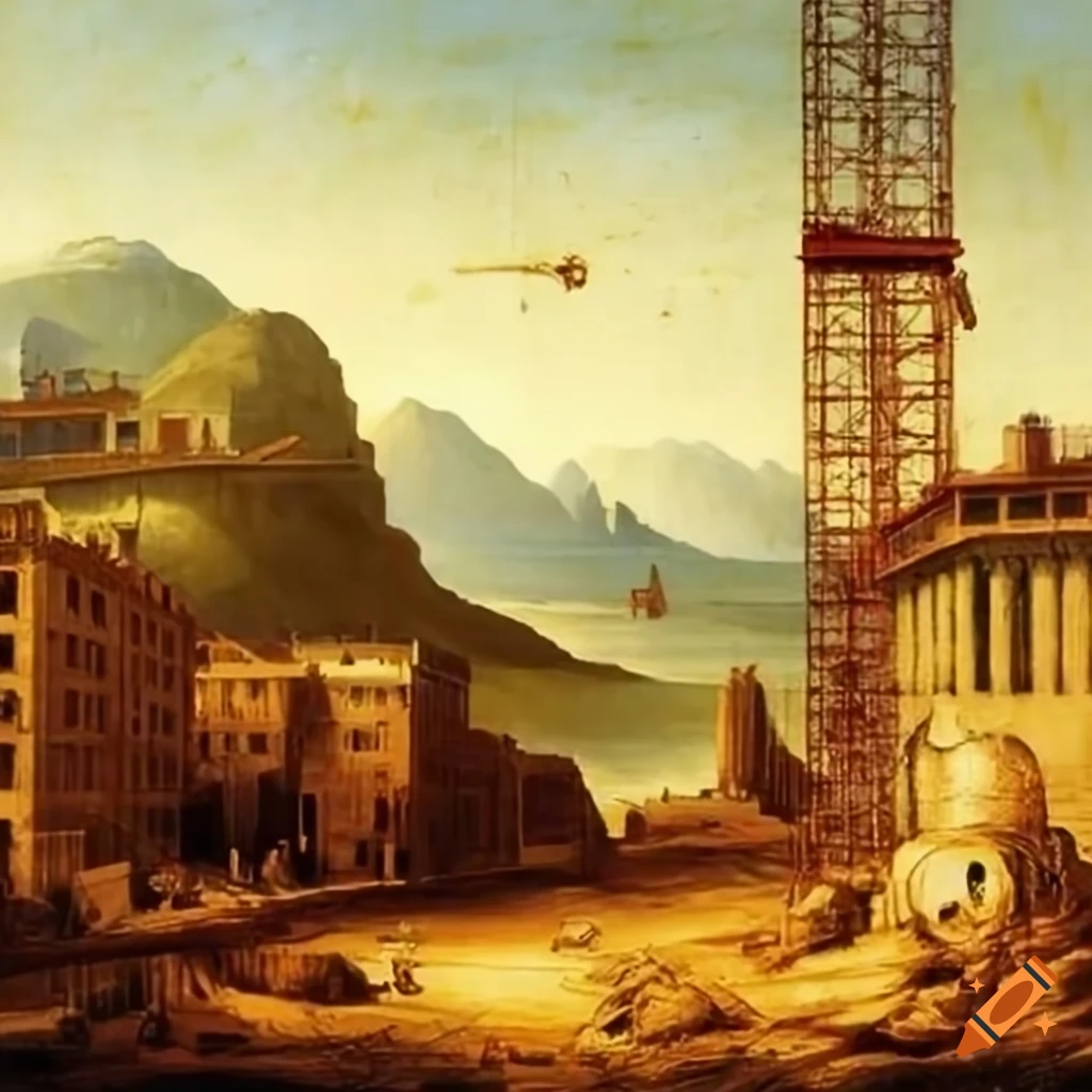 Leonardo Da Vinci painting of a construction site on Craiyon