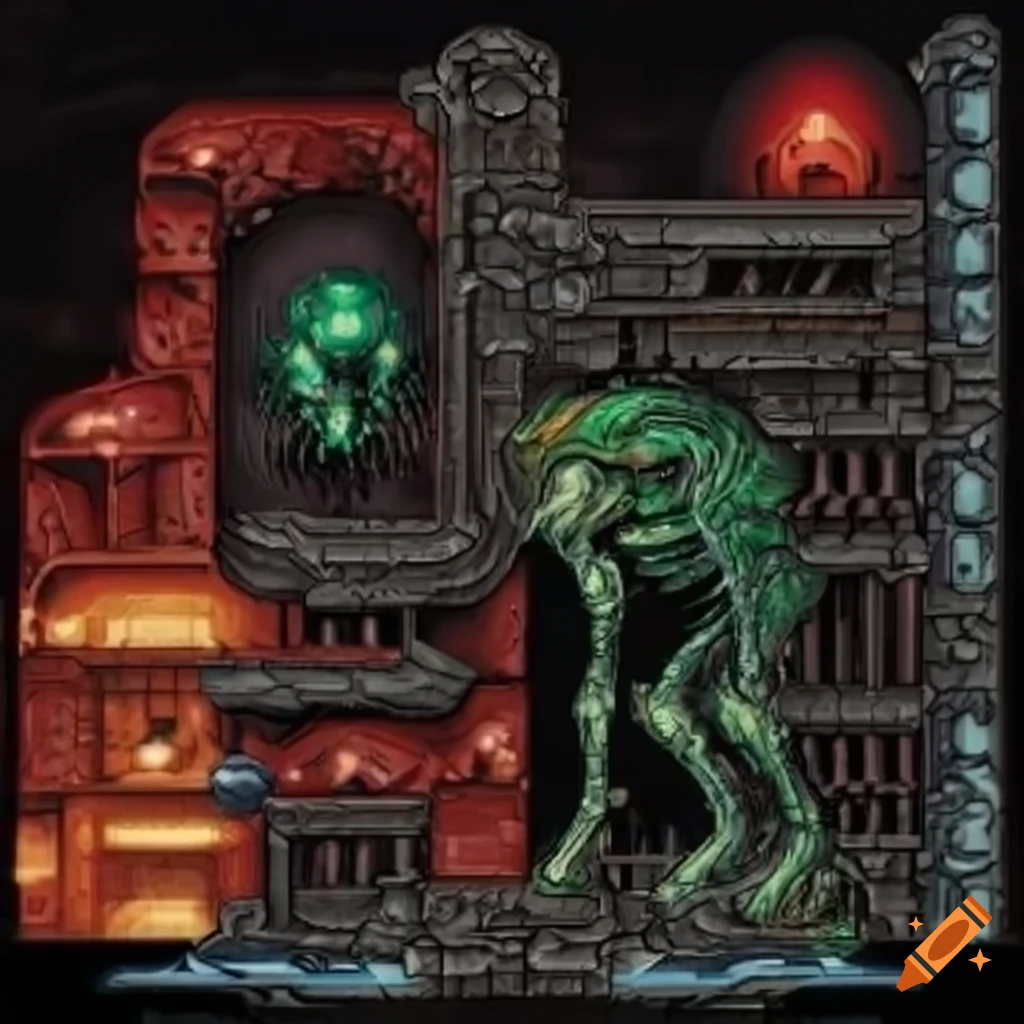 2D game with Giger-inspired alien creatures on Craiyon