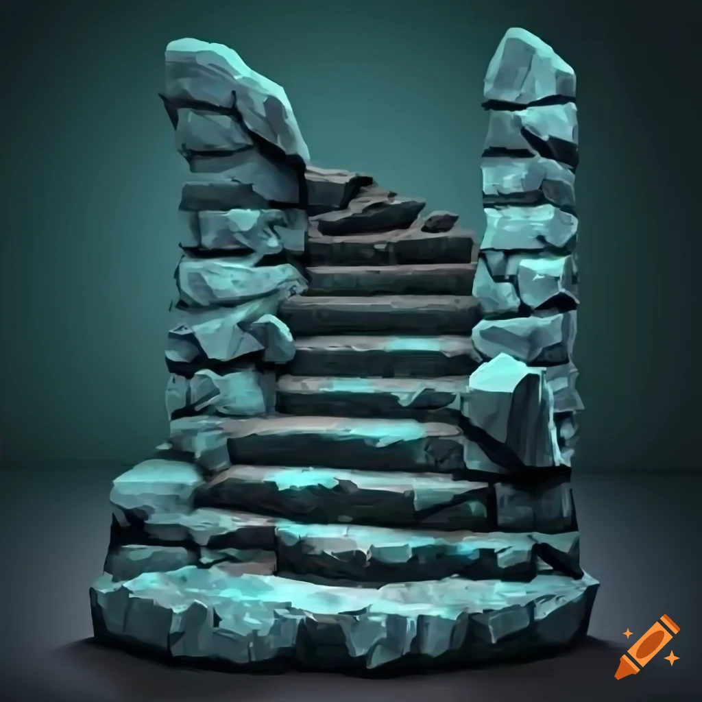 Image of broken stone stairs in a dungeon on Craiyon