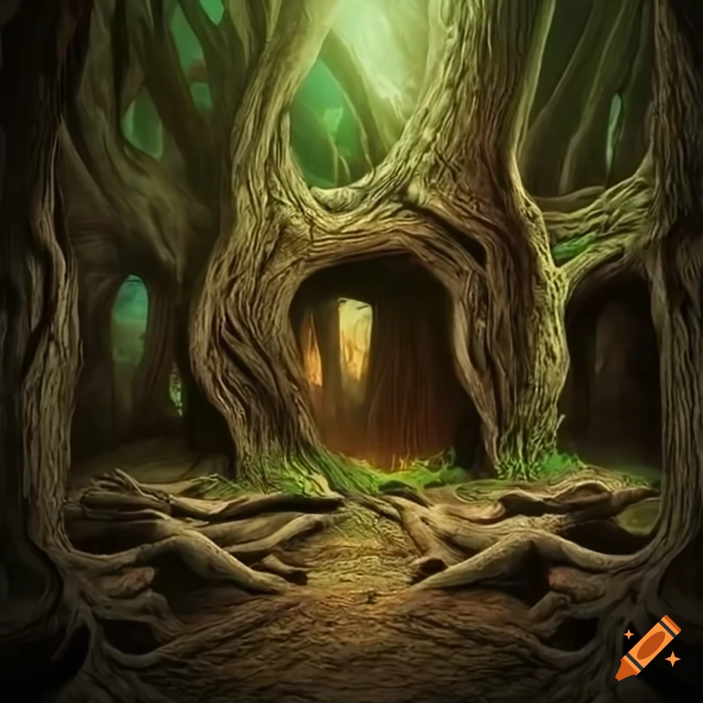 Interior of a fantasy hideout inside an old tree on Craiyon