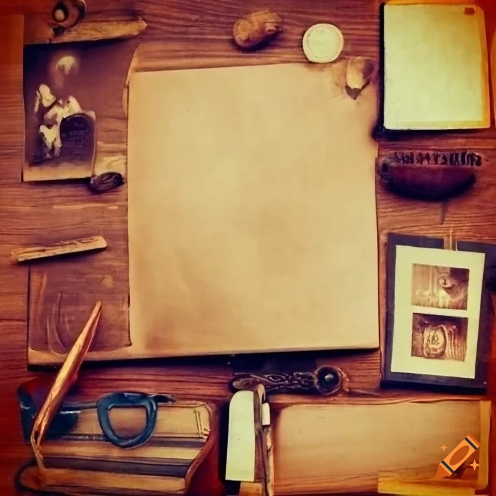 Vintage explorer's desk with travel mementos on Craiyon