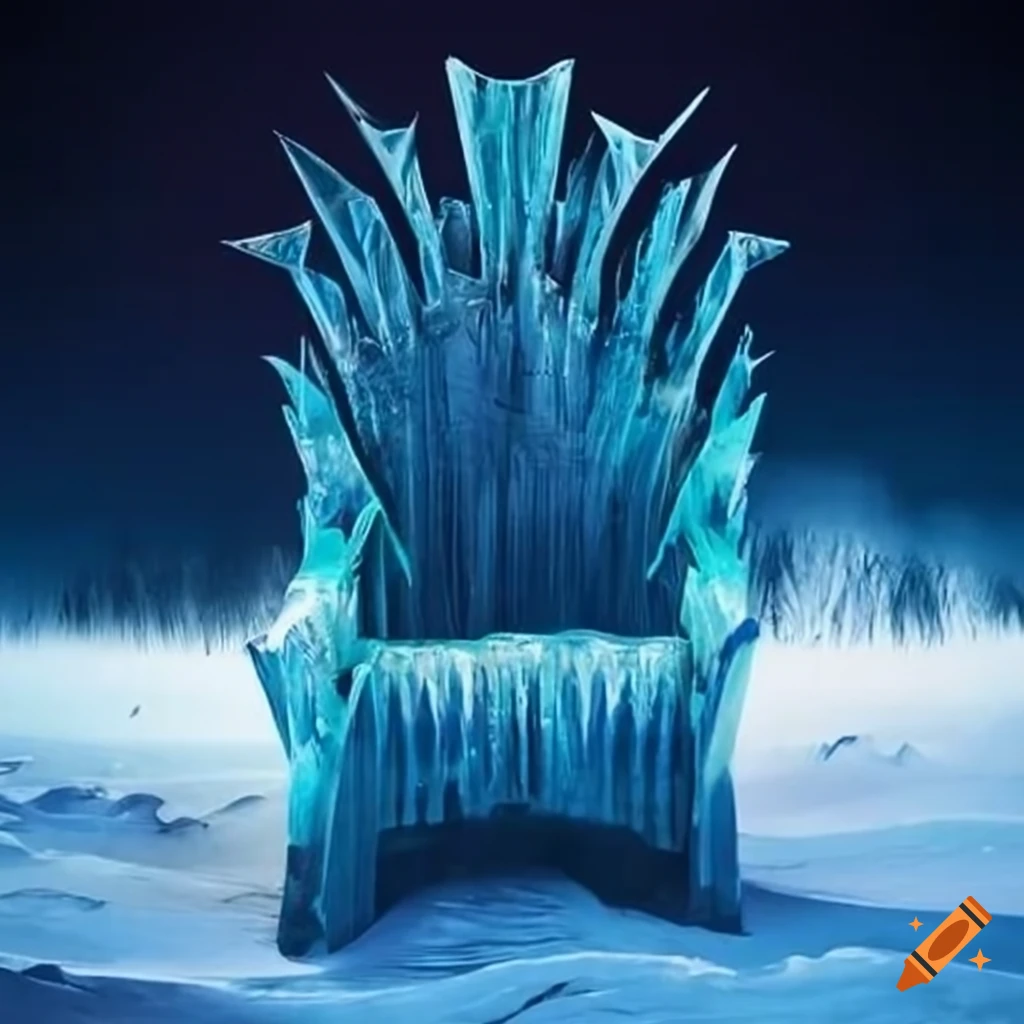 Ice sculpture of a biomechanical adirondack throne on Craiyon