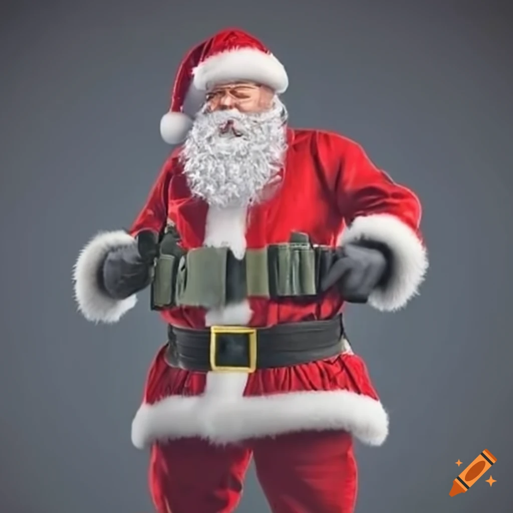 Santa claus and elves attacking army base with ak-47s on Craiyon