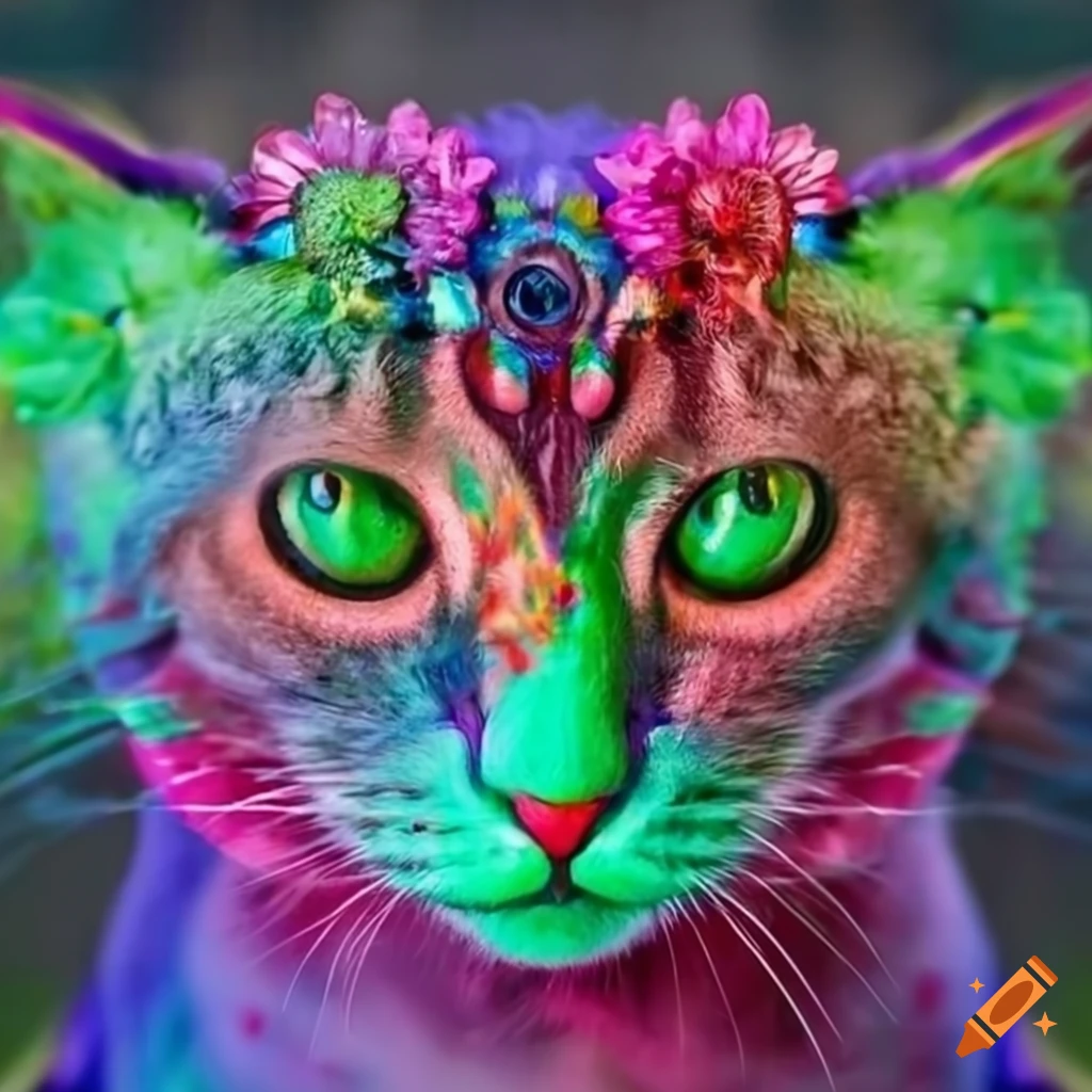 Colorful alien cat with flower-shaped head on Craiyon