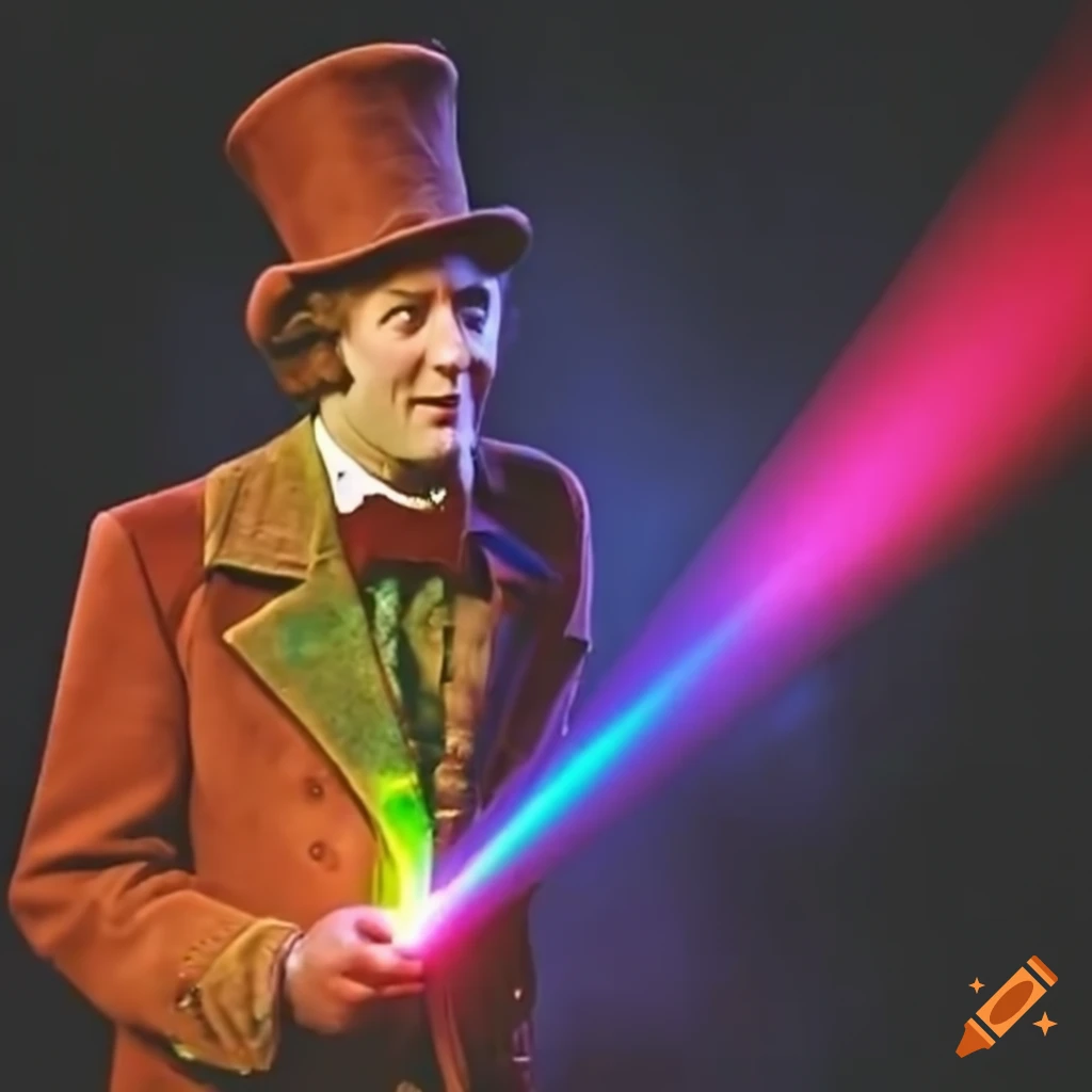 Willy wonka playing with rainbow lasers
