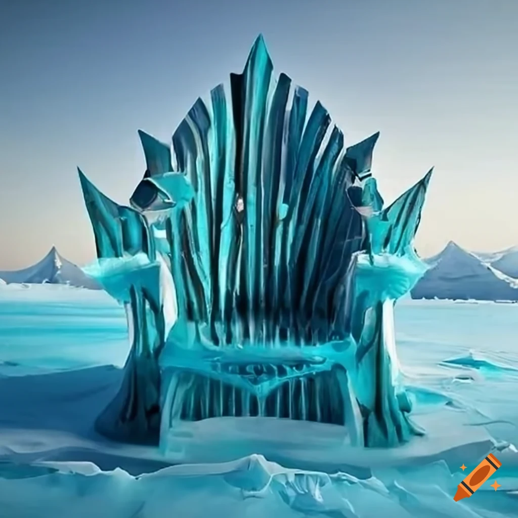 Ice sculpture of a biomechanical adirondack throne on Craiyon
