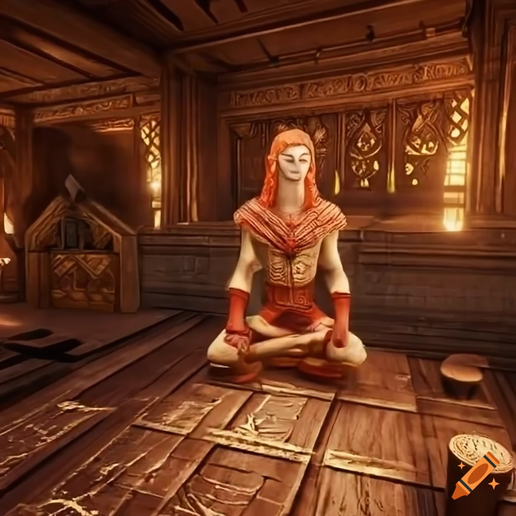 Sci-fi elf monk with red ponytail, golden piercings, and staff in ...